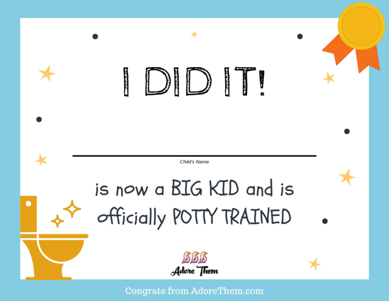 Potty Training Certificate – Free Printable - Adore Them Parenting