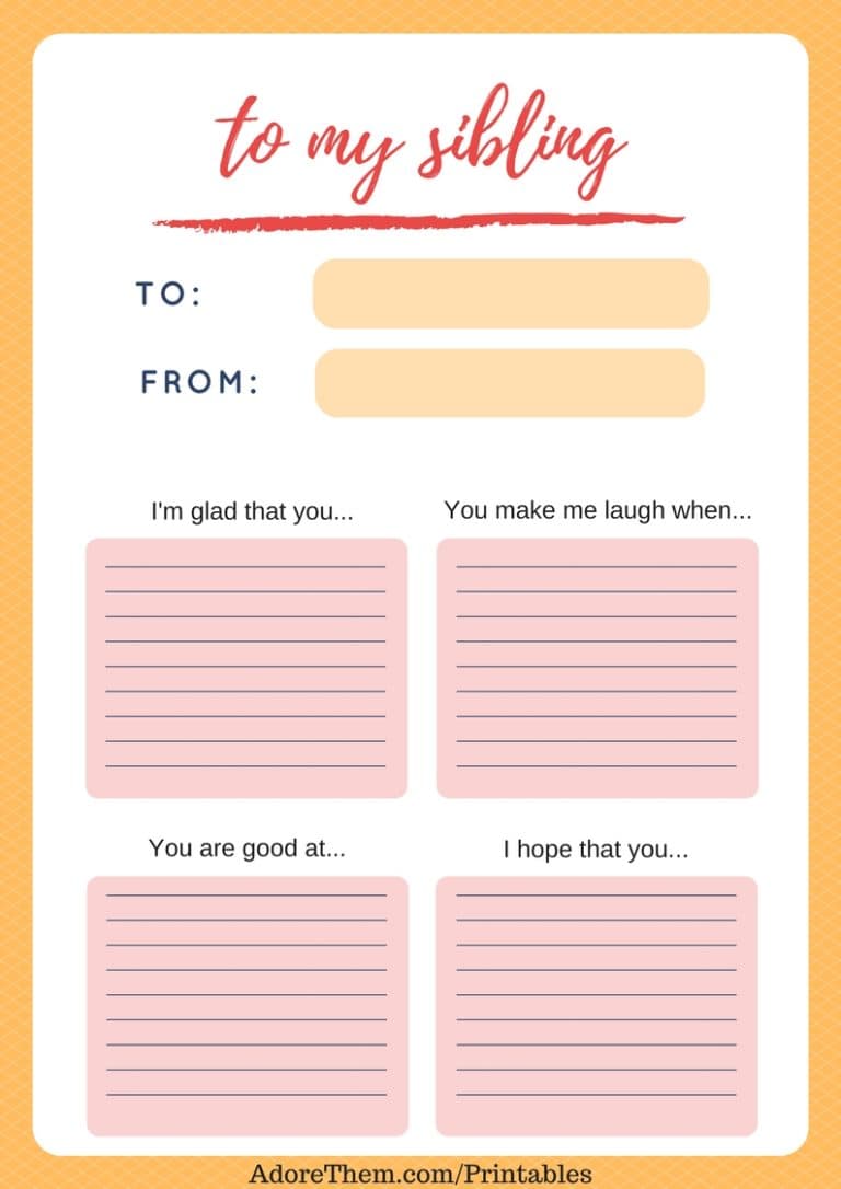 Letter to My Sibling – Writing Prompts & Free Printable - Adore Them ...