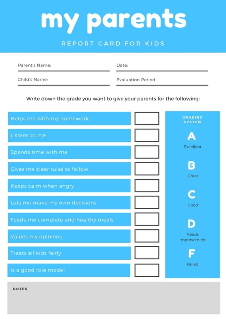 Parent Report Card (free printable for kids) - Adore Them Parenting