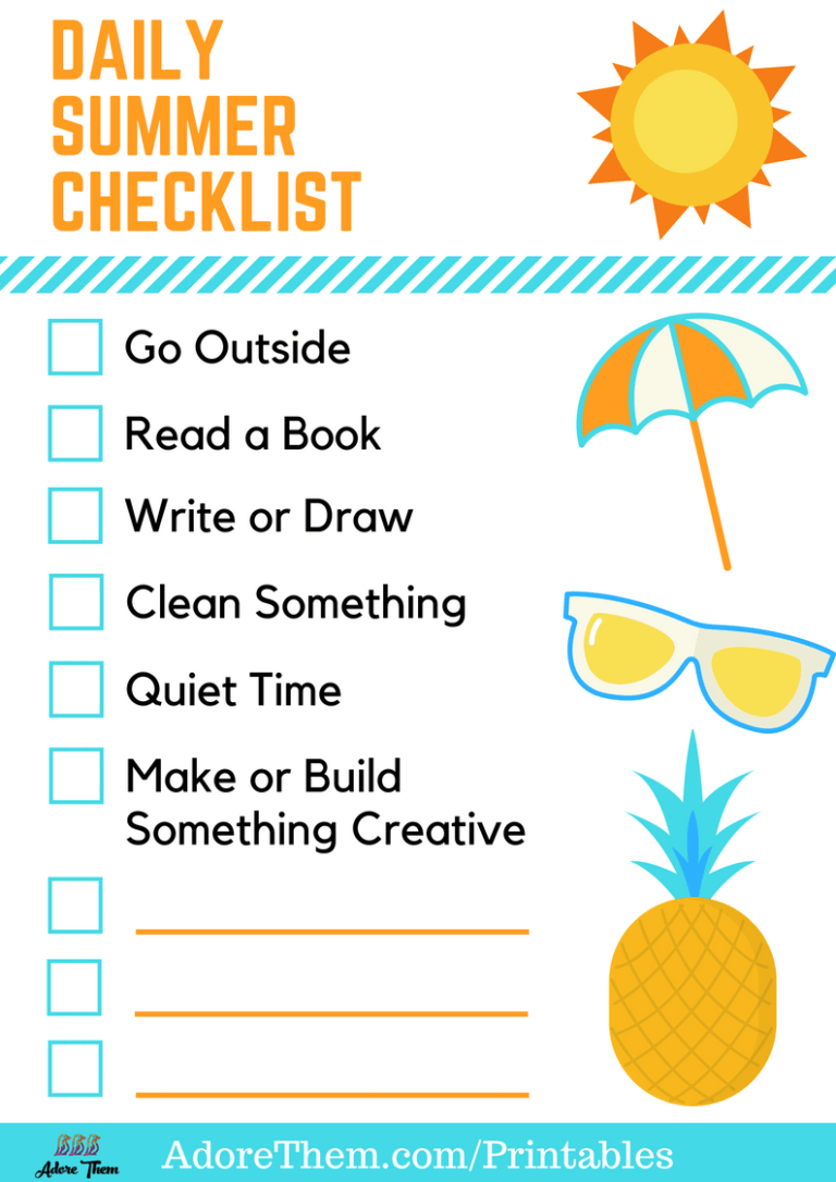Daily Summer Checklist for Kids (FREE Printable) - Adore Them Parenting