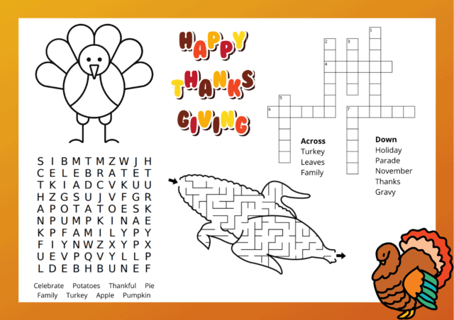 Free Printable Thanksgiving Placemat for Kids - Adore Them Parenting