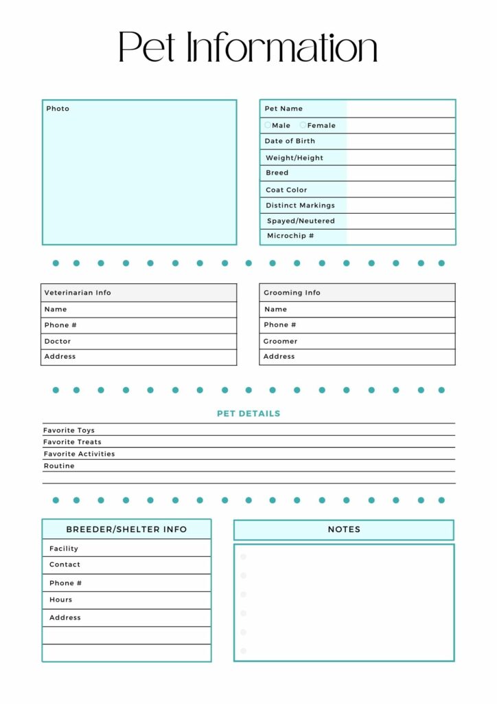 Pet Information Kit – Free Pet Printables for Your Family - Adore Them ...